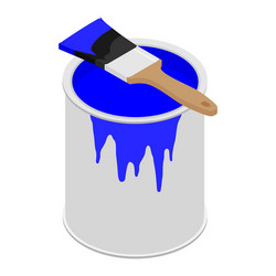 Metal paint can with blue and paintbrush Vector Image