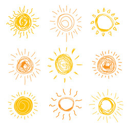 Sun hand draw icon set Royalty Free Vector Image
