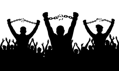 Silhouette of man breaking chain handcuffs Vector Image