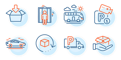 Car travel send box and hold icons set Royalty Free Vector