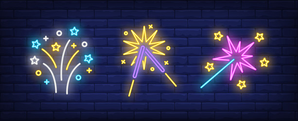Firework neon sign set Royalty Free Vector Image