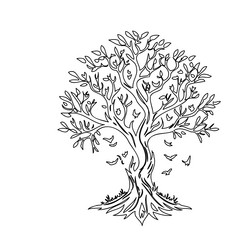 Haunted tree outline sketch Royalty Free Vector Image