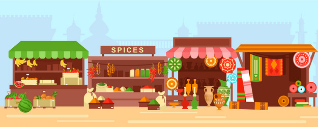 Bazaar market outdoor composition Royalty Free Vector Image