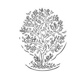 Haunted tree outline sketch Royalty Free Vector Image