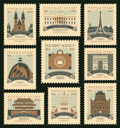 Set of postage stamps on the travel theme Vector Image
