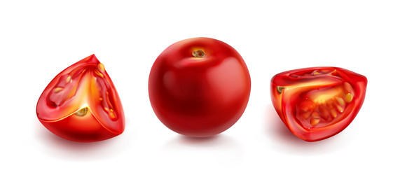Red tomato cartoon realistic set Royalty Free Vector Image