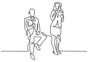 Continuous line drawing of two business people Vector Image