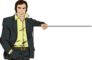 People in retro style cool guy with poster Vector Image