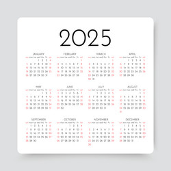 2025 year calendar grid pocket wall calender Vector Image