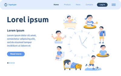 Child daily routine clocks flat Royalty Free Vector Image