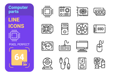 Line computer components icons Royalty Free Vector Image