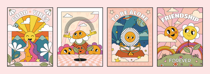 Retro posters with psychedelic comic characters Vector Image