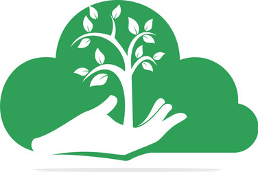 Creative green hand tree logo design Royalty Free Vector