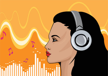 Afro girl listens to music on headphones Vector Image