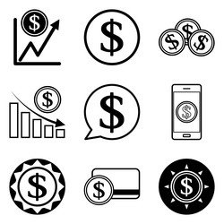 Dollar flat icon set isolated on white background Vector Image