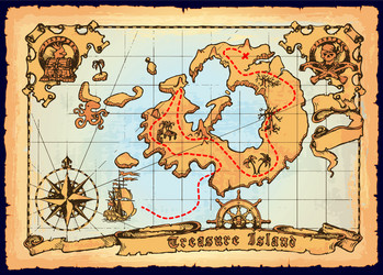 Old antique pirate treasure map caribbean island Vector Image