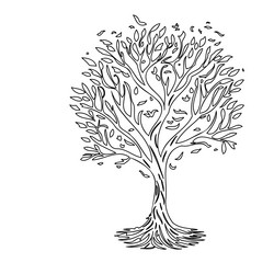 Haunted tree outline sketch Royalty Free Vector Image