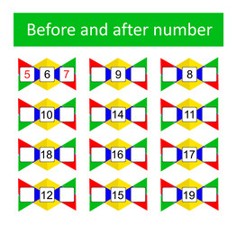 What comes before and after math worksheets Vector Image