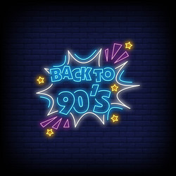 We are back 90s neon signs style text Royalty Free Vector
