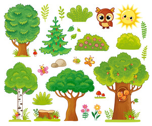 Cartoon bush and tree set trees and bushes Vector Image