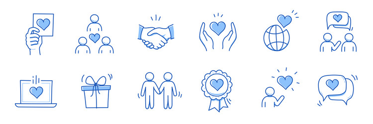 Charity hand trust community doodle line icon Vector Image
