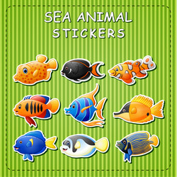 Cute cartoon sea animals on sticker Royalty Free Vector