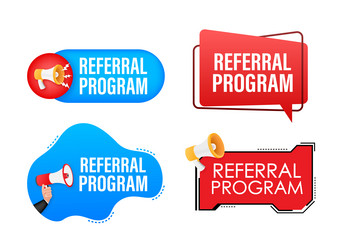 Megaphone label set with text referral program Vector Image