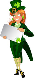 Leprechaun girl with beer Royalty Free Vector Image