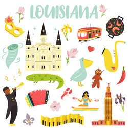 Louisiana poster with symbols and elements Vector Image