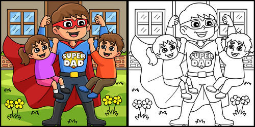 Fathers day super dad colored cartoon Royalty Free Vector