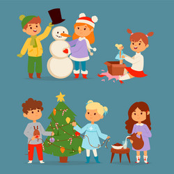 Christmas kids character playing winter Royalty Free Vector