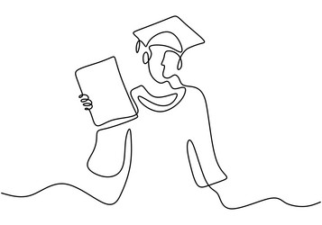 Continuous line art drawing of graduation student Vector Image