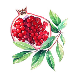 Pomegranate with leaves fresh fruit drawing Vector Image
