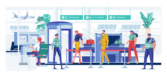 Passengers passes security check Royalty Free Vector Image
