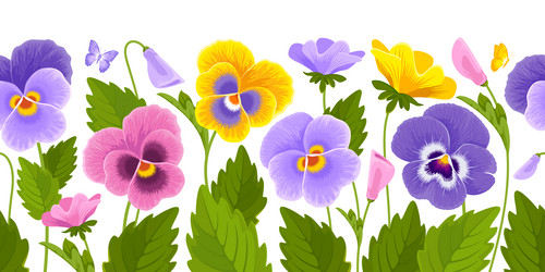 Border with seamless pattern with pansies Vector Image