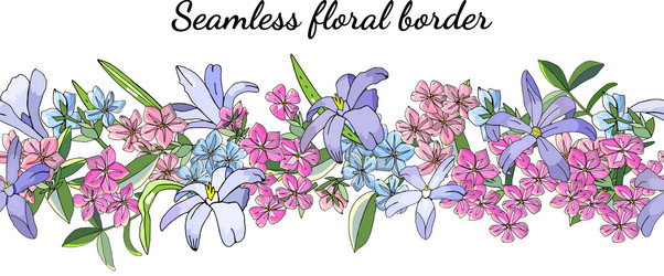 Seamless spring flower border isolated on white Vector Image