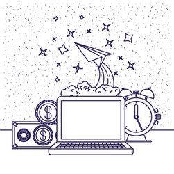 White background with blue silhouette of computer Vector Image