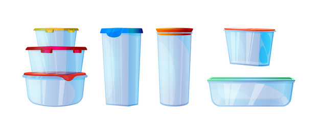 Cartoon set of plastic food containers Royalty Free Vector