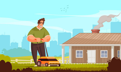 Lawn mowing cartoon Royalty Free Vector Image - VectorStock