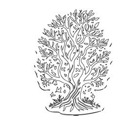 Haunted tree outline sketch Royalty Free Vector Image
