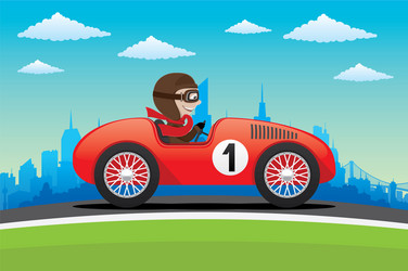 Cartoon boy driving red car Royalty Free Vector Image