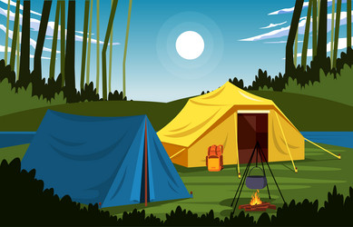 Summer camp tent outdoor lake nature adventure Vector Image
