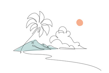 Abstract tropical landscape continuous art line Vector Image