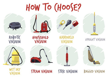 Set of various vacuum cleaners with names flat Vector Image