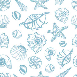 Hand drawn sea shell and starfish seamless pattern