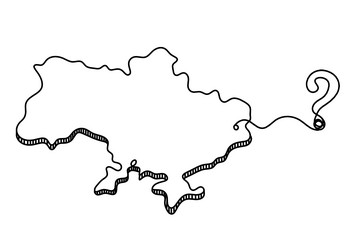Map of ukraine with question mark as line drawing Vector Image