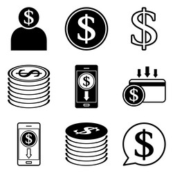 Dollar flat icon set isolated on white background Vector Image