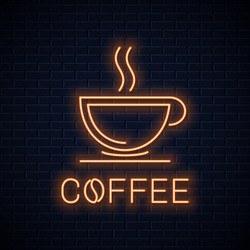 Coffee neon logo shop sign Royalty Free Vector Image
