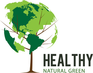 Green tree root world map with earth house concept