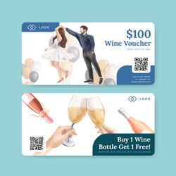 Voucher template with wine party Royalty Free Vector Image